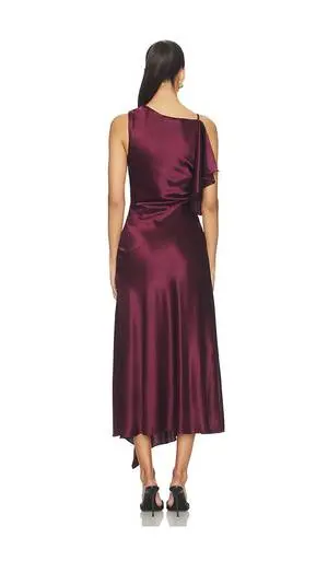 NICHOLAS Nayara Draped One Shoulder Dress - Wine