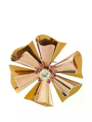 LB EXCLUSIVE Sapphire And Ruby Floral Motif Brooch