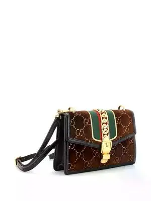Gucci Sylvie Small Shoulder Bag Gg Velvet Crossbody - Brown