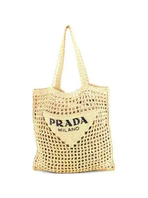 Prada Triangle Logo Open Raffia Tote Bag