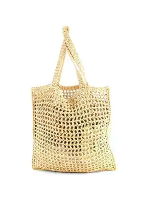 Prada Triangle Logo Open Raffia Tote Bag