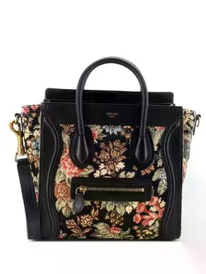 Celine Luggage Nano Satchel Printed Jacquard And Leather - Black