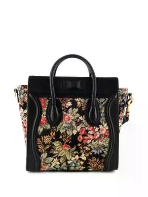 Celine Luggage Nano Satchel Printed Jacquard And Leather - Black