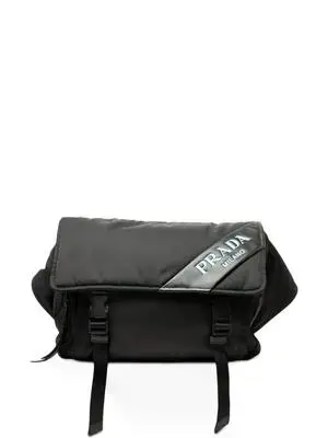 Prada Soft Calf Trimmed Tessuto Belt Bag - Black