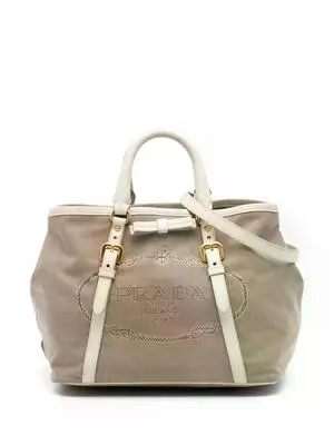 Prada Canvas Canapa Logo Bow Satchel - Brown