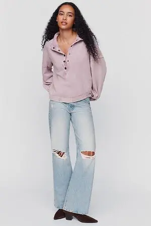 PILCRO Knit Project Canyon Henley Top - Dark Lilac