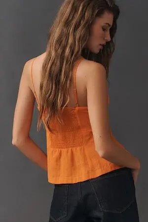 Anthropologie V-neck Waisted Peplum Tank Top - Persimmon Orange
