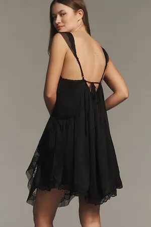 Anthropologie Lacey Satin Slip Dress - Black