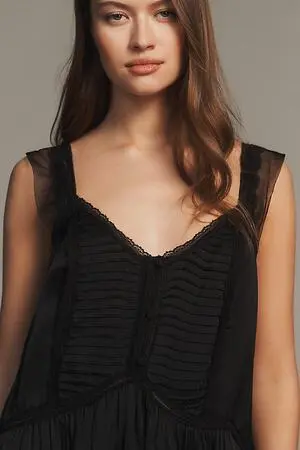 Anthropologie Lacey Satin Slip Dress - Black