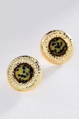 Anthropologie Tiger's Eye Button Post Earrings Beige