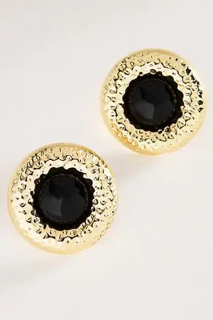 Anthropologie Tiger's Eye Button Post Earrings Black