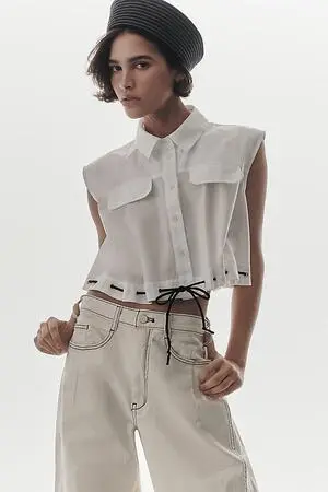 Maeve Cinch-detailed Cropped Buttondown Shirt