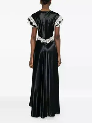 Alberta Ferretti Lace Trimmed V-neck Maxi Dress