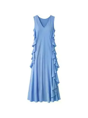 NOUVELLE SILK95FIVE Ruffled V-neck Midi Dress