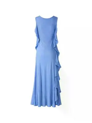 NOUVELLE SILK95FIVE Ruffled V-neck Midi Dress