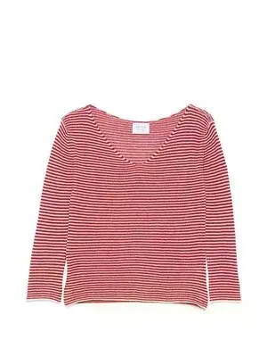 BEYOU Striped V-neck Sweater - Red