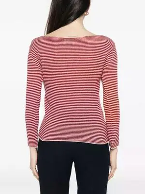 BEYOU Striped V-neck Sweater - Red