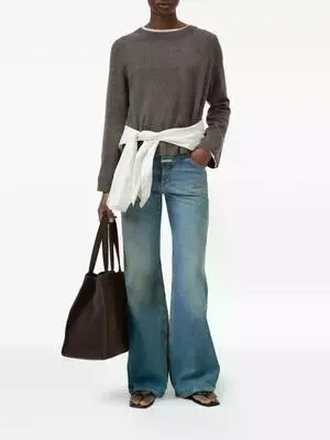 Closed Crew-neck Long-sleeve Sweater - Brown
