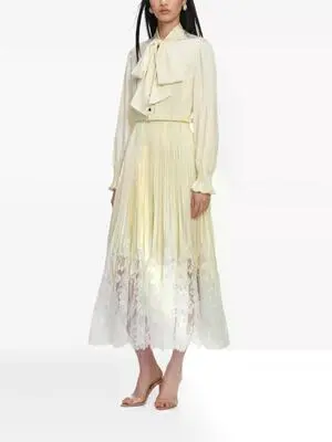 SELF-PORTRAIT Bow-detailed Pleated Midi Dress