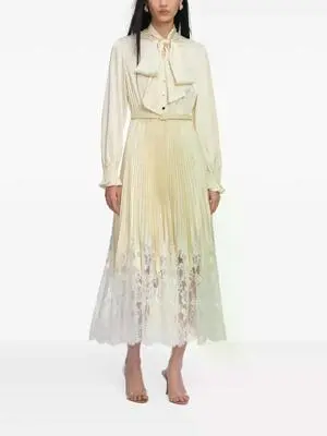 SELF-PORTRAIT Bow-detailed Pleated Midi Dress - Neutrals