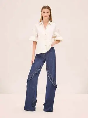 Alexis Elsie Collared Button-down Shirt With Sculptural Short Sleeves