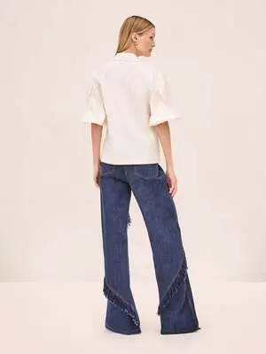 Alexis Elsie Collared Button-down Shirt With Sculptural Short Sleeves