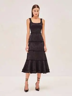 Alexis Corina Dress Floral Embroidered Tiered Midi