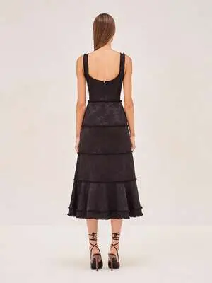 Alexis Corina Dress Floral Embroidered Tiered Midi