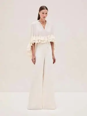 Alexis Cortese Ruffle Cape Top With Hand-beaded Collar - Ivory