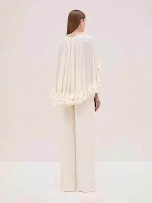 Alexis Cortese Ruffle Cape Top With Hand-beaded Collar - Ivory