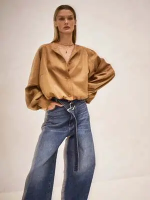 Alexis Cruz Suede Cropped Bomber Jacket - Walnut