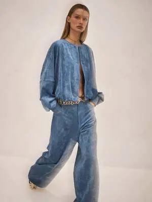 Alexis Cruz Cropped Bomber Jacket - Azure