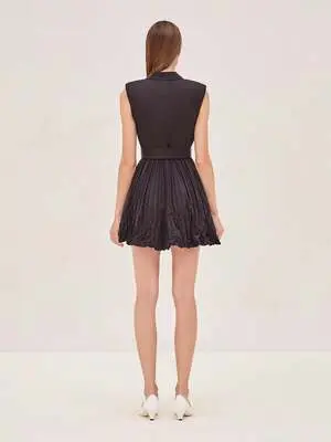 Alexis Cyrus Sleeveless V-neck Mini Dress With Belted Waist And Crinkled Skirt