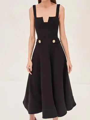 Alexis Fiore Dress With Square Neckline And Button Detail