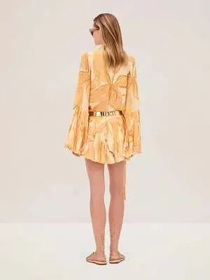 Alexis Kazan Dress With Billowy Sleeves And Printed Fabric