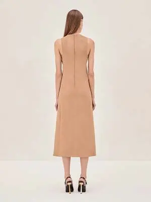 Alexis Kalita Vegan Suede Midi Dress With Gold-tone Buttons - Tan