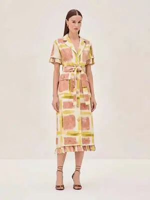 Alexis Arbena Printed Midi Dress - Yellow Brushstroke