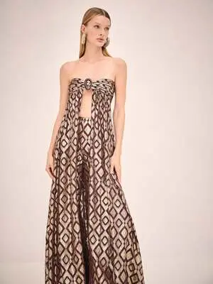 Alexis Maxine Metallic Jacquard Pant - Cordovan