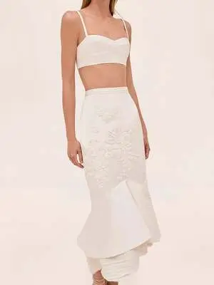 Alexis Kiernan Embroidered Flared Midi Skirt - Off White