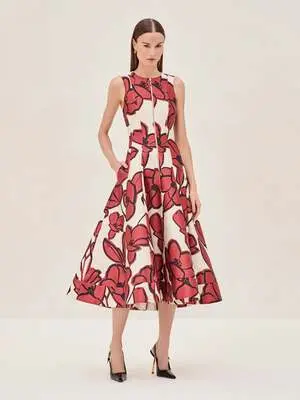Alexis Lazaro Floral Print Midi Dress With Zip Detail