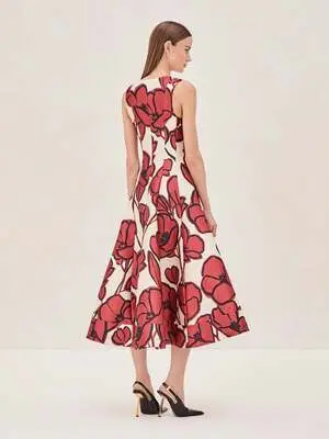 Alexis Lazaro Floral Print Midi Dress With Zip Detail