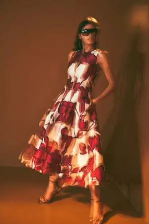 Alexis Lazaro Floral Print Midi Dress With Zip Detail