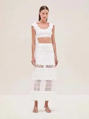 Alexis Lise Scalloped Trim Knit Top - White