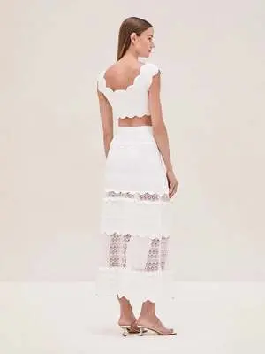 Alexis Lise Scalloped Trim Knit Top - White