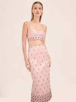 Alexis Luisa Embellished Midi Skirt - Beaded Blush