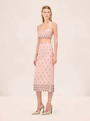 Alexis Luisa Embellished Midi Skirt - Beaded Blush