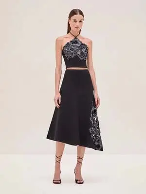 Alexis Maris Knit Midi Skirt - Black Sequin