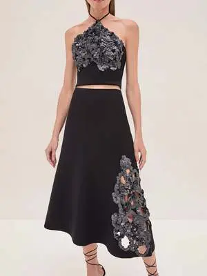 Alexis Maris Knit Midi Skirt - Black Sequin