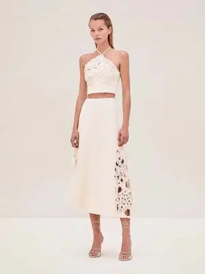 Alexis Maris Knit Midi Skirt - Ivory Sequin