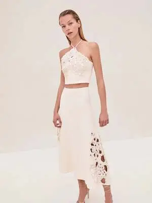 Alexis Maris Knit Midi Skirt - Ivory Sequin